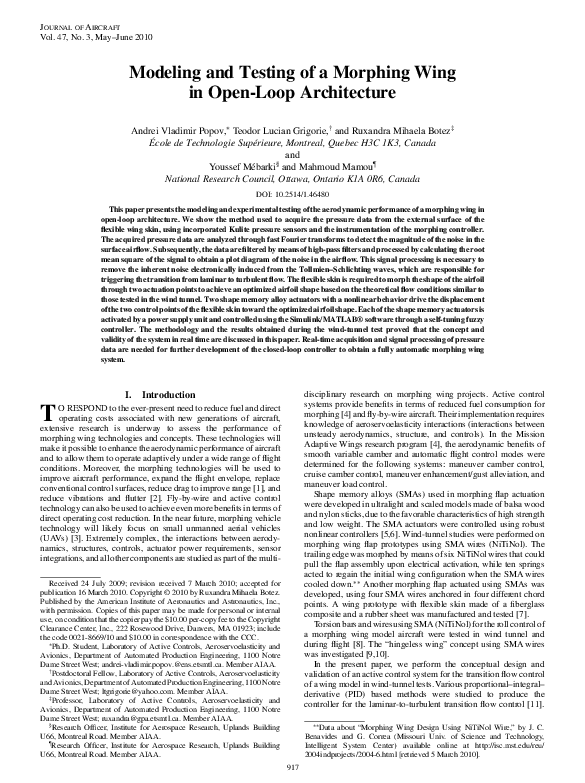 Pdf Modeling And Testing Of A Morphing Wing In Open Loop Architecture 3487