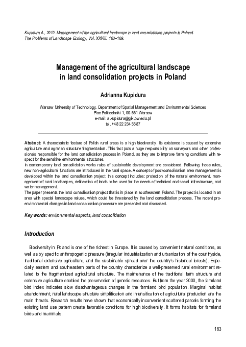 (PDF) Management of the agricultural landscape in land consolidation ...