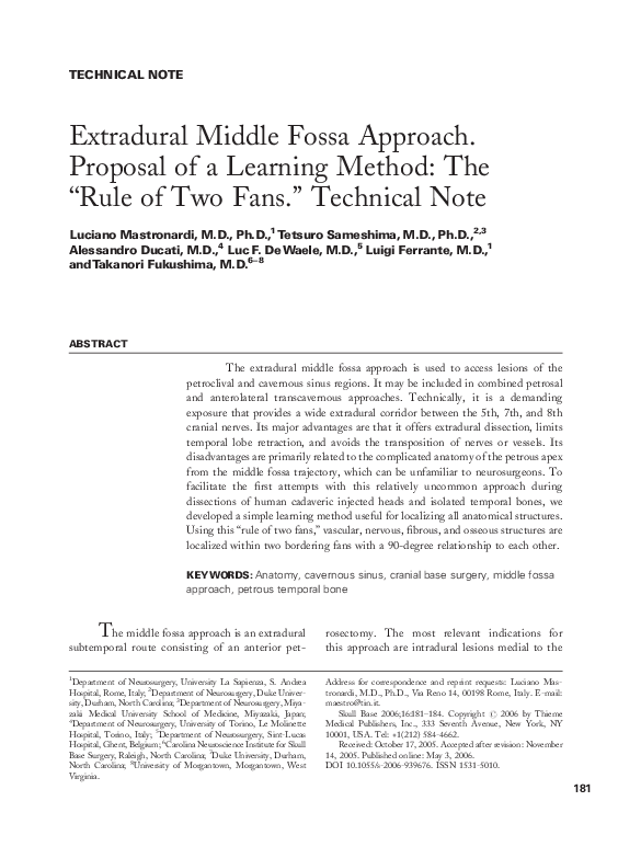 (PDF) Extradural Middle Fossa Approach. Proposal of a Learning Method ...