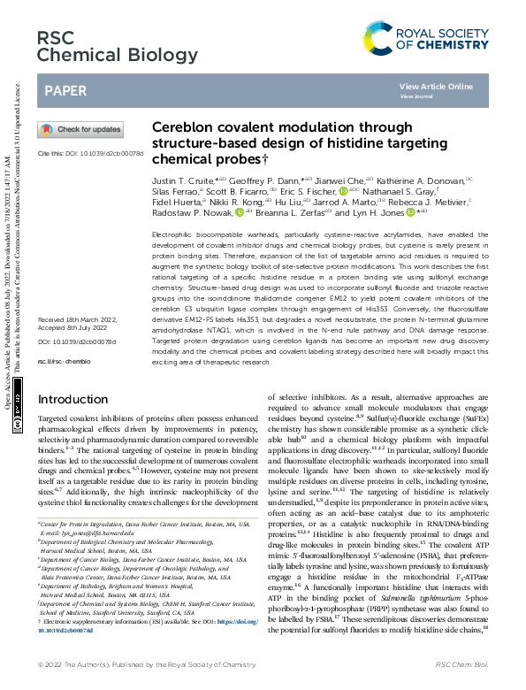 (PDF) Cereblon covalent modulation through structure-based design of ...