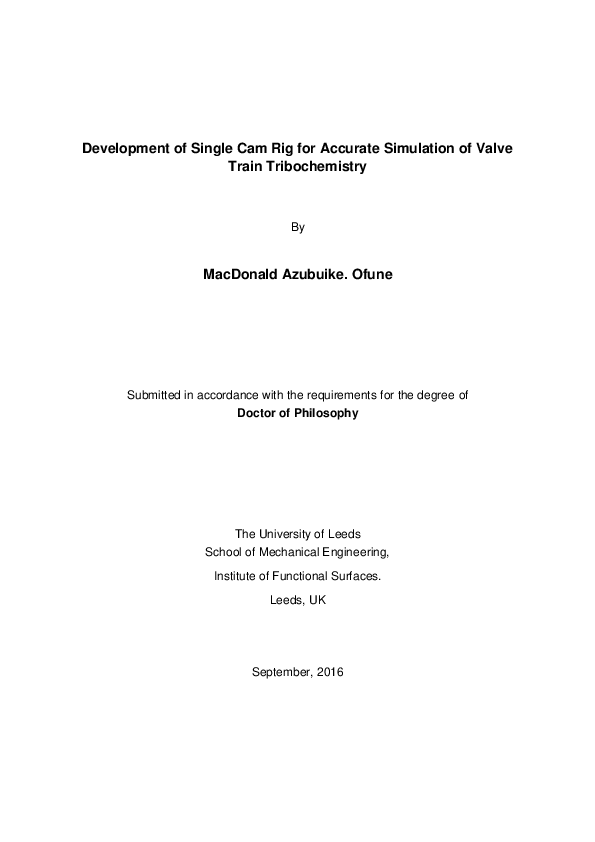 (PDF) Development of Single Cam Rig for Accurate Simulation of Valve ...