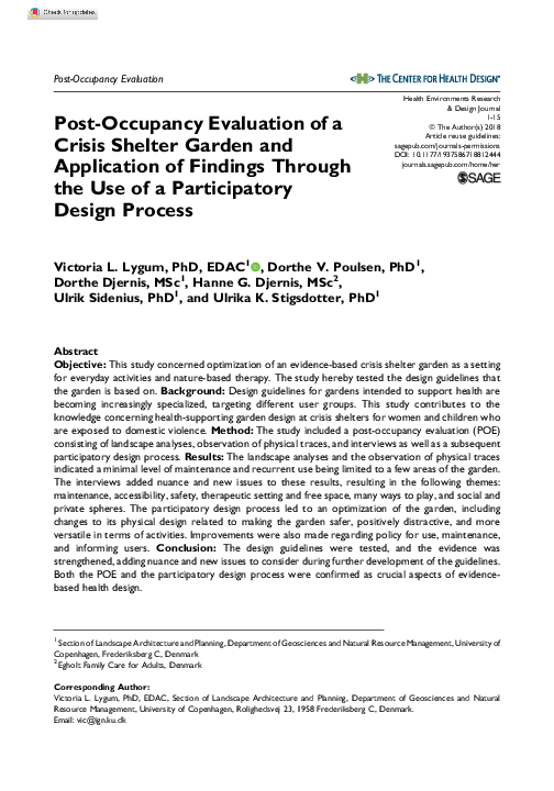 (PDF) Post-Occupancy Evaluation of a Crisis Shelter Garden and ...