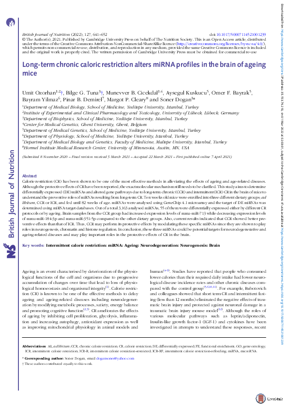 (PDF) Long-term chronic caloric restriction alters miRNA profiles in ...