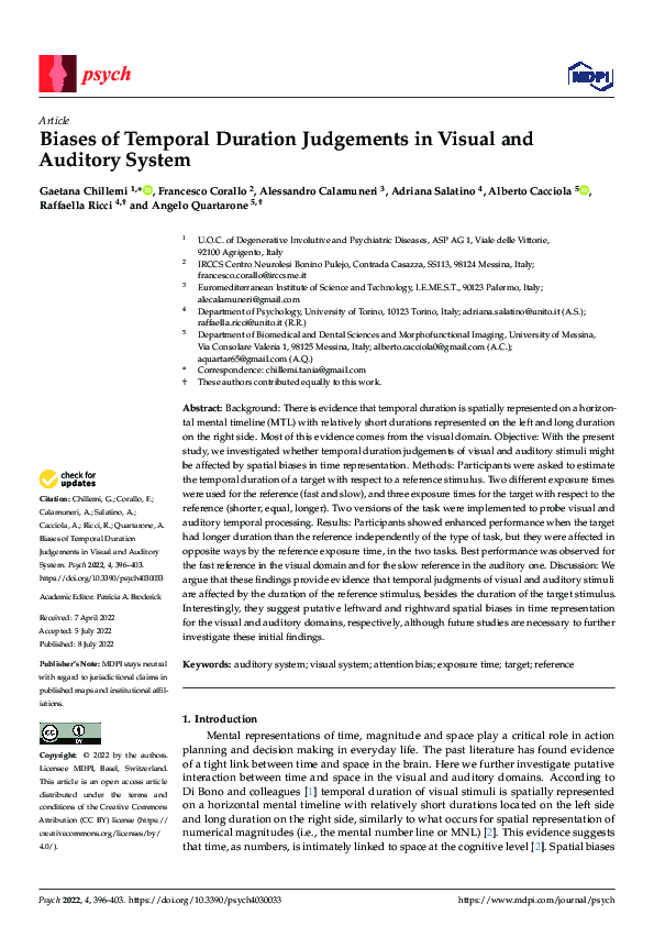 (PDF) Biases of Temporal Duration Judgements in Visual and Auditory System