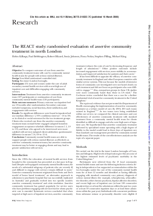 (PDF) The REACT study: randomised evaluation of assertive community treatment in north London ...