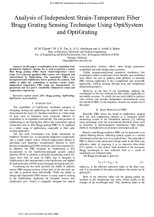 (PDF) Analysis of independent strain-temperature fiber Bragg grating sensing technique using ...