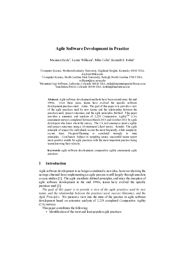 Pdf Agile Software Development In Practice 