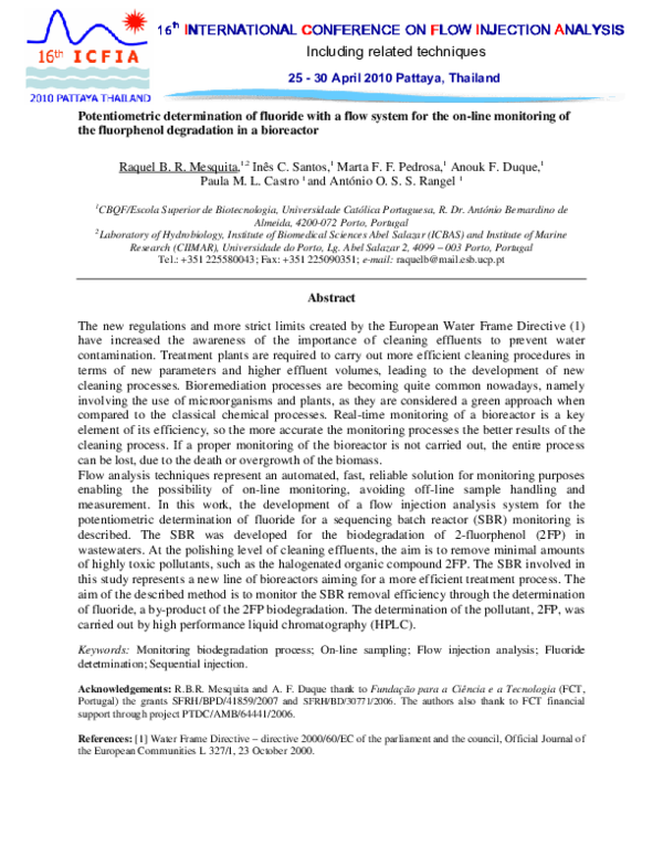 Pdf Potentiometric Determination Of Fluoride With A Flow System For The On Line Monitoring Of
