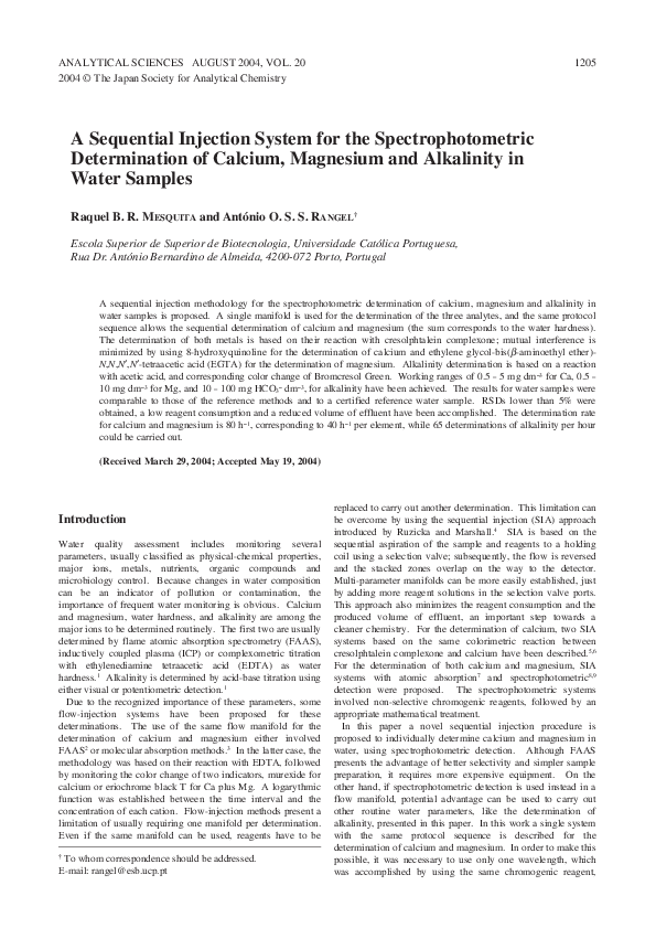 (PDF) A Sequential Injection System for the Spectrophotometric Determination of Calcium ...