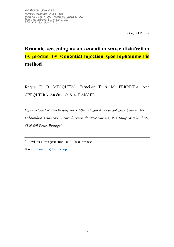 Pdf Bromate Screening As An Ozonation Water Disinfection By Product By Sequential Injection