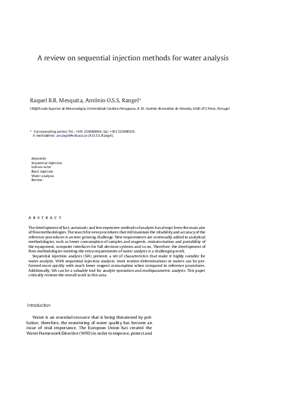 Pdf A Review On Sequential Injection Methods For Water Analysis