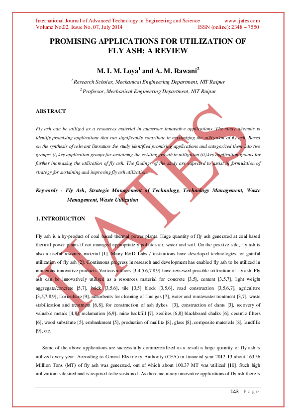 (PDF) Promising Applications for Utilization of Fly Ash: A Review