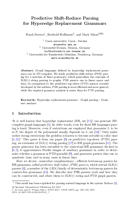 Pdf Predictive Shift Reduce Parsing For Hyperedge Replacement Grammars