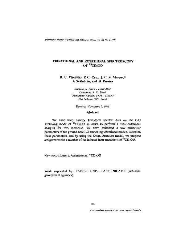 (PDF) Vibrational and rotational spectroscopy of (CD3OD)-C-13