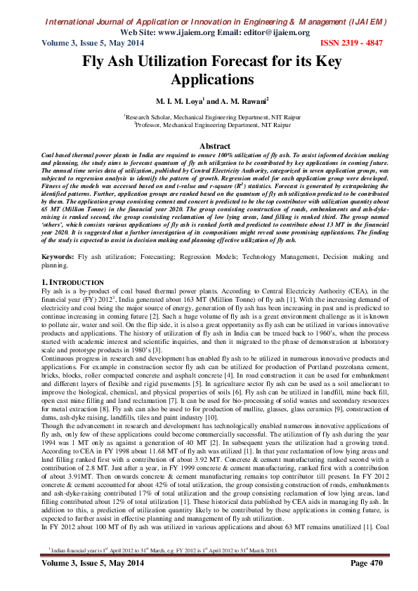 (PDF) Fly Ash Utilization Forecast for its Key Applications