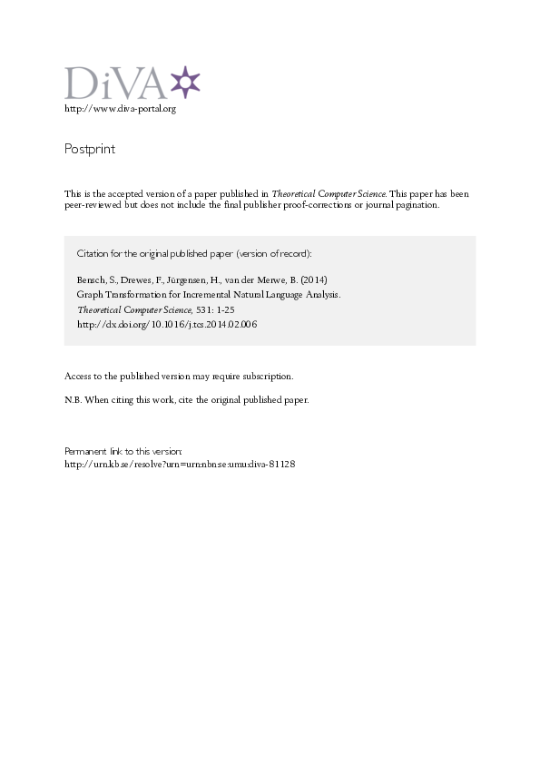 (PDF) Graph transformation for incremental natural language analysis