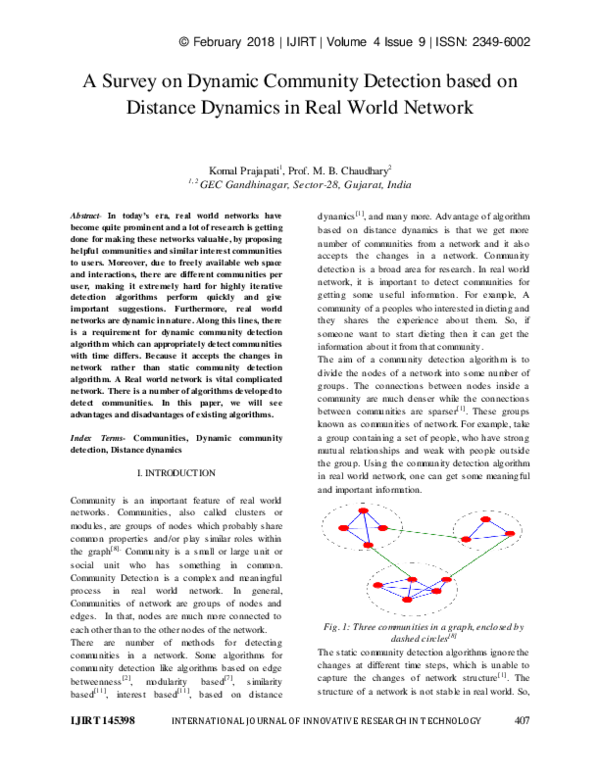 (PDF) A Survey on Dynamic Community Detection based on Distance Dynamics in Real World Network