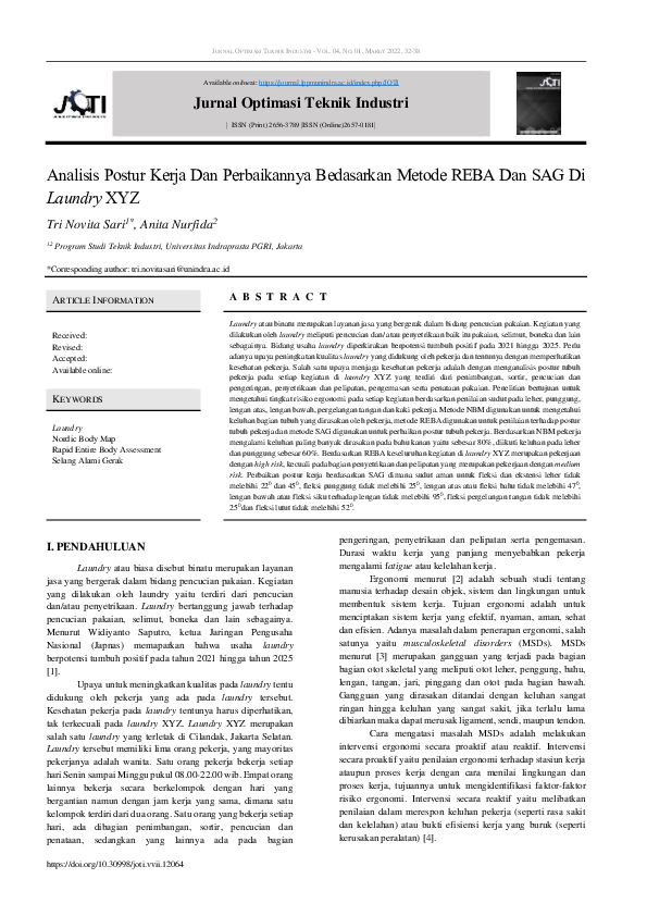 (PDF) Analisis Postur Kerja Dan Perbaikannya Bedasarkan Metode REBA Dan ...