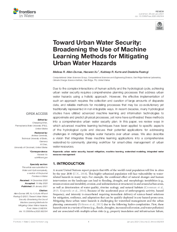 (PDF) Toward Urban Water Security: Broadening the Use of Machine ...