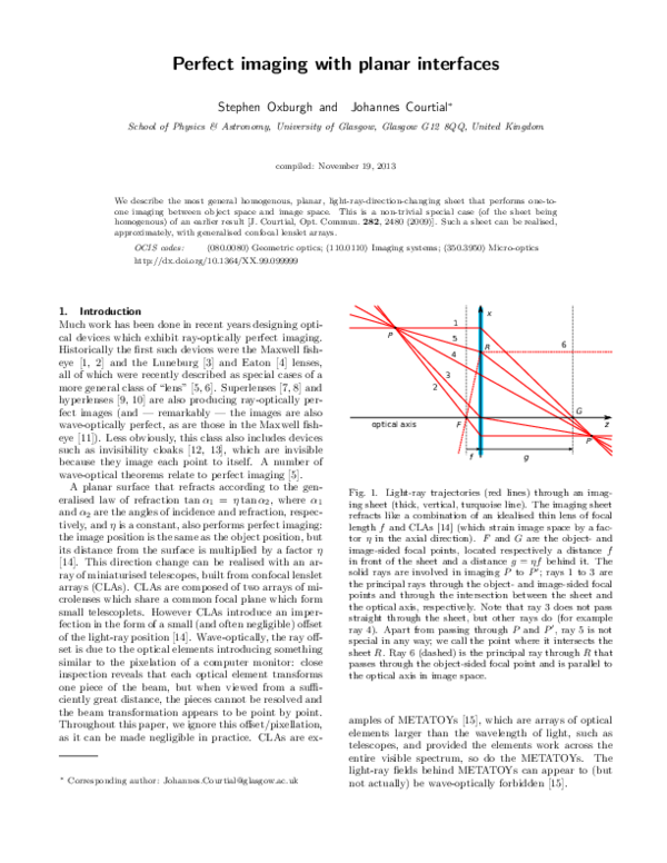 (PDF) Perfect imaging with planar interfaces | Johannes Courtial ...