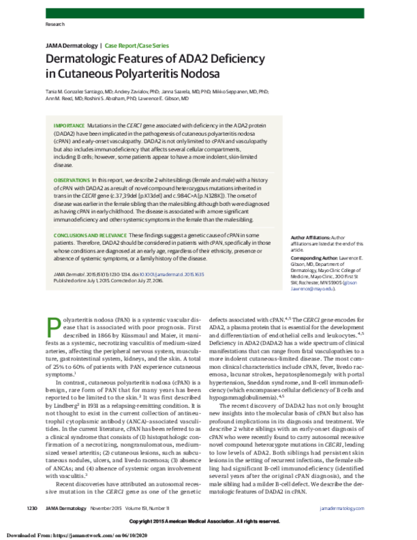 (PDF) Dermatologic Features of ADA2 Deficiency in Cutaneous ...