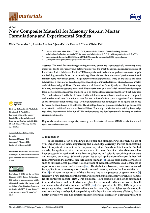 Pdf New Composite Material For Masonry Repair Mortar Formulations