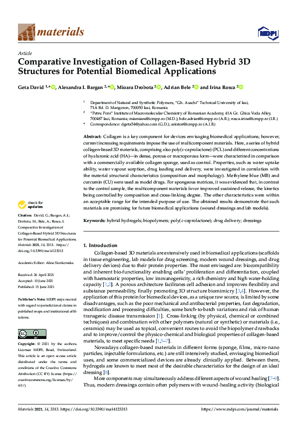 (PDF) Comparative Investigation of Collagen-Based Hybrid 3D Structures ...
