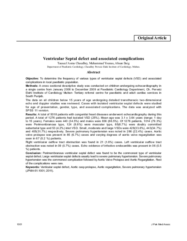 (PDF) Ventricular septal defect and associated complications
