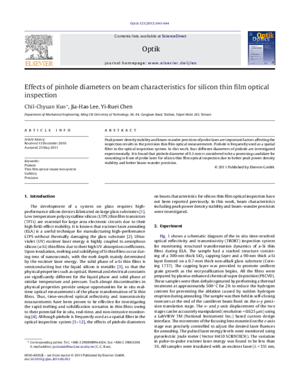 (PDF) Effects of pinhole diameters on beam characteristics for silicon ...