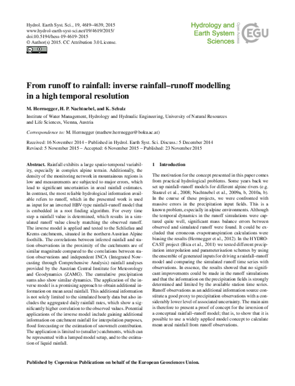 (PDF) From runoff to rainfall: inverse rainfall–runoff modelling in a ...