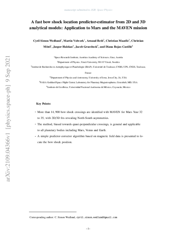 (PDF) A fast bow shock location predictor-estimator from 2D and 3D analytical models ...