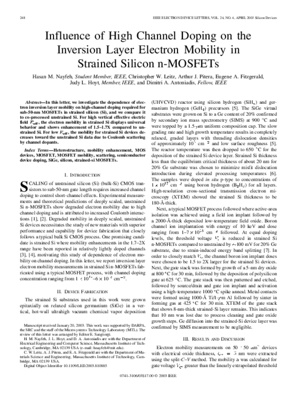 (PDF) Influence of high channel doping on the inversion layer electron mobility in strained ...