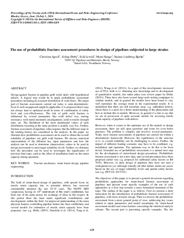 (PDF) The Use of Probabilistic Fracture Assessment Procedures in Design of Pipelines Subjected ...