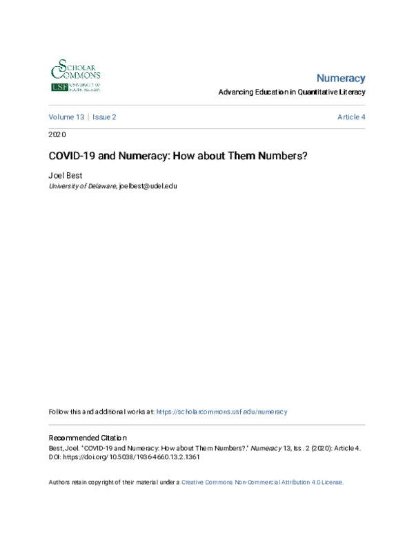 (PDF) COVID-19 and Numeracy: How about Them Numbers?