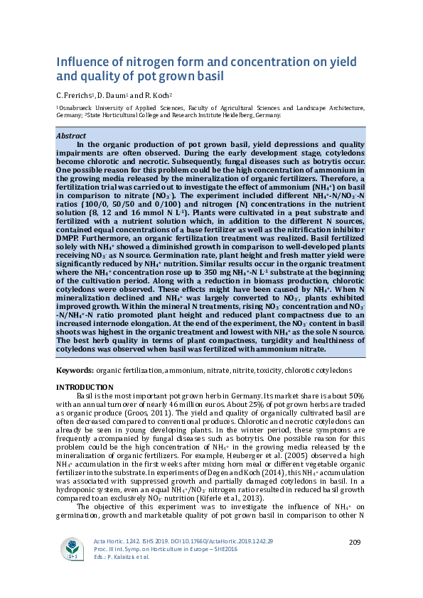 (PDF) Influence of nitrogen form and concentration on the nitrate ...
