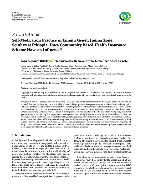 (PDF) Self-Medication Practice in Limmu Genet, Jimma Zone, Southwest ...
