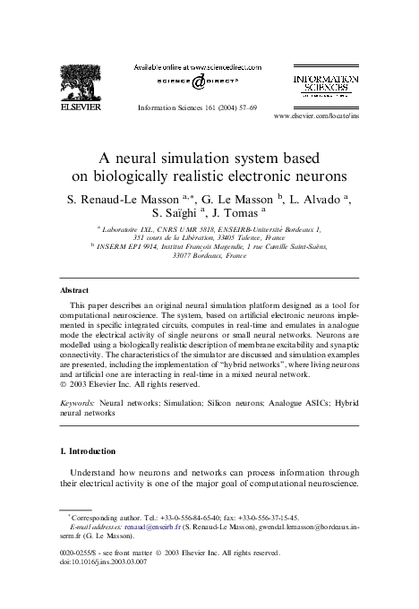 (PDF) A neural simulation system based on biologically realistic electronic neurons