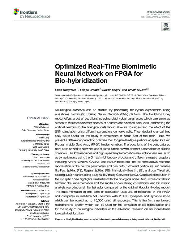 (PDF) Optimized Real-Time Biomimetic Neural Network on FPGA for Bio-hybridization