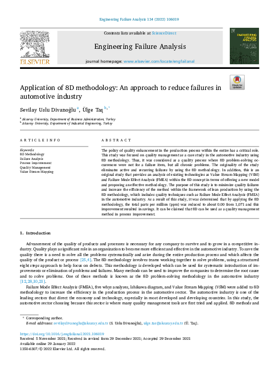 (PDF) Application of 8D methodology: An approach to reduce failures in ...