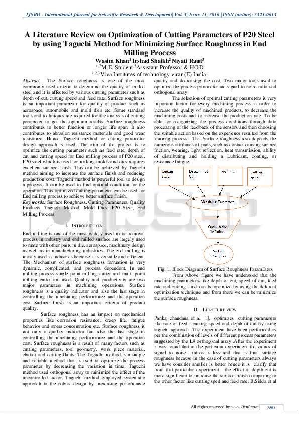 Pdf A Literature Review On Optimization Of Cutting Parameters Of P 20