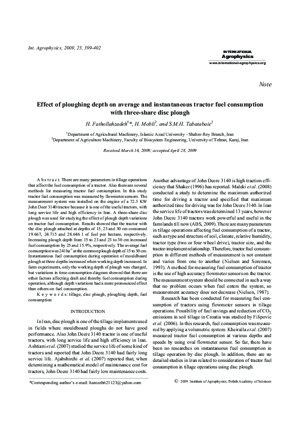 (PDF) Effect of ploughing depth on average and instantaneous tractor ...