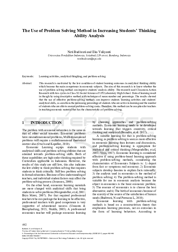 (PDF) The Use of Problem Solving Method in Increasing Students’ Thinking Ability Analysis | Neti ...