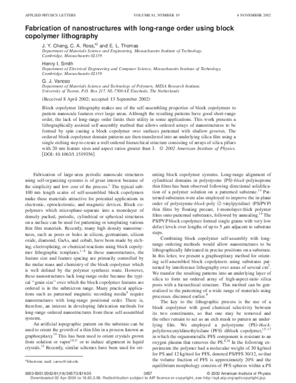 (PDF) Fabrication of nanostructures with long-range order using block ...