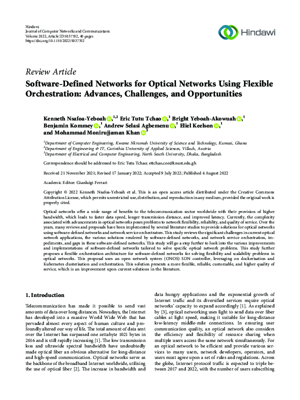 (PDF) Software-Defined Networks for Optical Networks using Flexible Orchestration : Advances ...