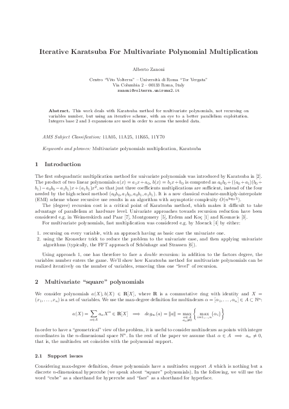 (PDF) Iterative Karatsuba For Multivariate Polynomial Multiplication