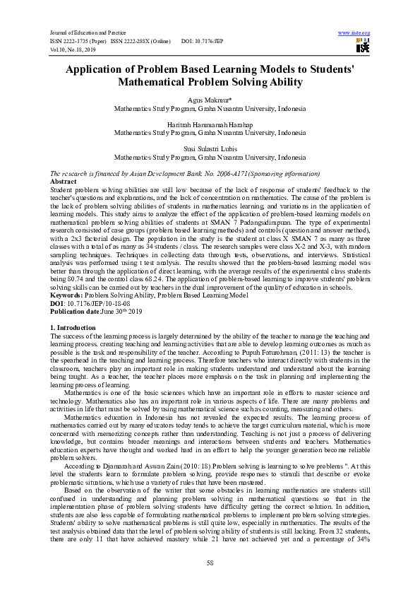 (PDF) Application of Problem Based Learning Models to Students ... (PDF) Application of Problem Based Learning Models to Students ...