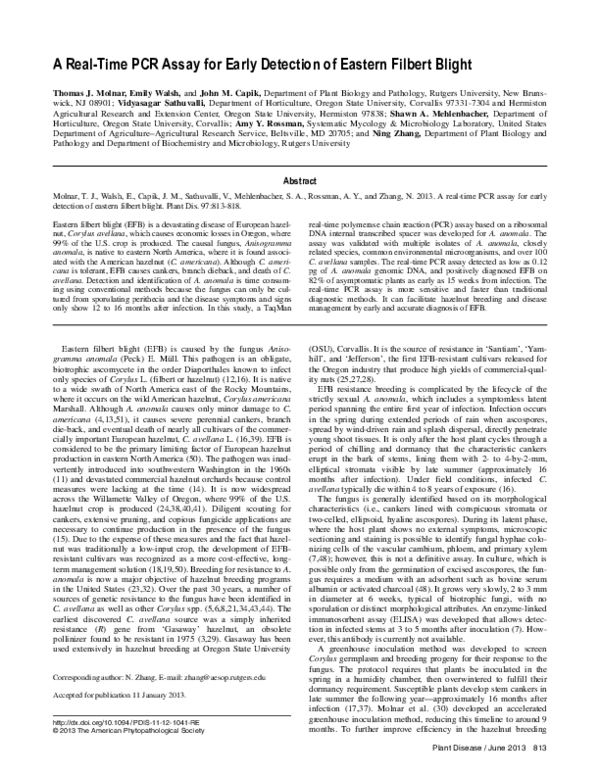 (PDF) A Real-Time PCR Assay for Early Detection of Eastern Filbert Blight