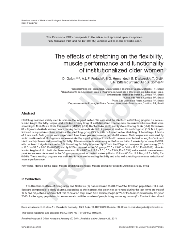 (PDF) The effects of stretching on the flexibility, muscle performance and functionality of ...
