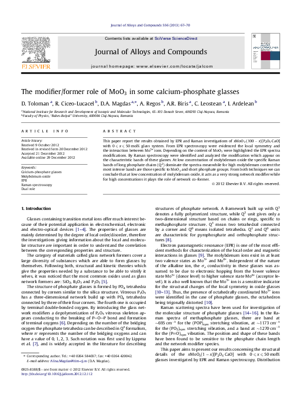 (PDF) The modifier/former role of MoO3 in some calcium-phosphate glasses