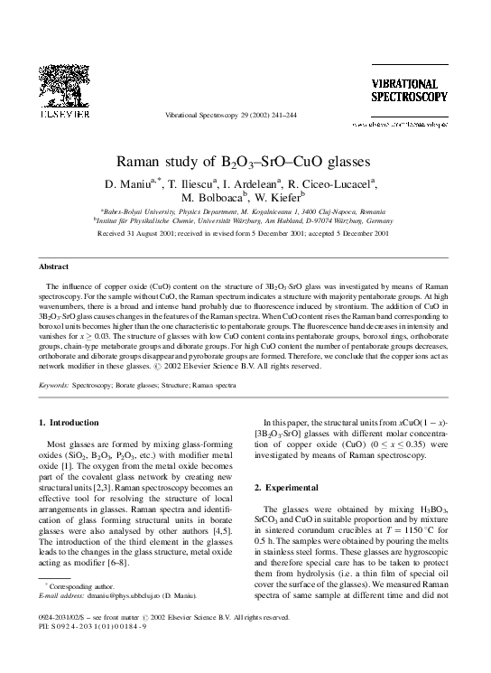 (PDF) Raman study of B2O3–SrO–CuO glasses
